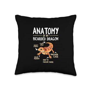 funny lizard gecko lover reptiles gift anatomy of my bearded dragon funny gecko throw pillow, 16x16, multicolor