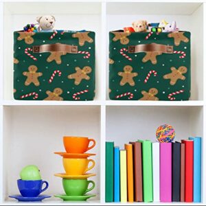 xigua Christmas Candy Gingerbread Man Storage Basket Foldable Storage Bin Canvas Rectangular Storage Basket with Leather Handles for Home Closet & Office Decoration