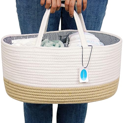 Casaphoria Caddy Organize Woven Cotton Rope Basket Caddy Baskets for Storage,Cotton Basket,Basket for Gift with Removable Inserts Towels Portable Soft Baskets,White and Yellow