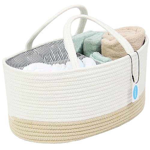 Casaphoria Caddy Organize Woven Cotton Rope Basket Caddy Baskets for Storage,Cotton Basket,Basket for Gift with Removable Inserts Towels Portable Soft Baskets,White and Yellow