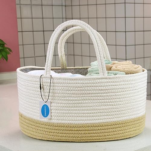 Casaphoria Caddy Organize Woven Cotton Rope Basket Caddy Baskets for Storage,Cotton Basket,Basket for Gift with Removable Inserts Towels Portable Soft Baskets,White and Yellow