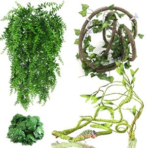 hercocci reptile vines, flexible jungle climbing vines terrarium plastic plants and leaves tank accessories decor for gecko snake lizard bearded dragon hermit crab frog