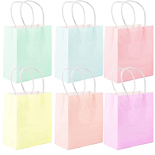 24Pcs Birthday Gift Bags Multicolor Pastel Portable Bags Party Treat Paper Kraft Favor Sweet 8.7x6.3x3.2inches Candy Gift with Handles for Party Wedding Celebrations (Small)