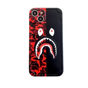 itsfaxinke red black phone case for iphone 13 teen kid boy girl cool cute, nonslip sleek smooth iphone 13 cover fun anime funny cartoon, fashion full body protective soft iphone13 case (rbshark)