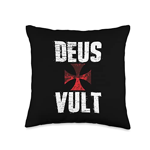 Deus Vult Crusader Templar Knight Designs Deus Vult-Catholic Crusader Templar Knight-Blood Cross Throw Pillow, 16x16, Multicolor