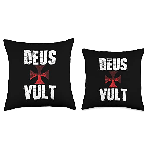 Deus Vult Crusader Templar Knight Designs Deus Vult-Catholic Crusader Templar Knight-Blood Cross Throw Pillow, 16x16, Multicolor