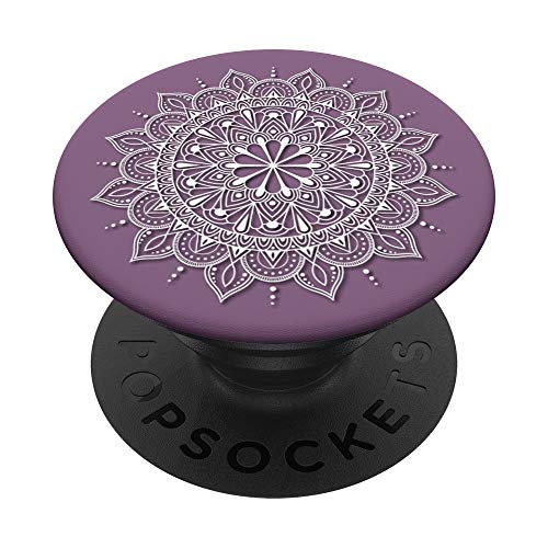 White Henna Mandala Floral Lace On Purple Phone Popper PopSockets Swappable PopGrip