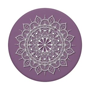 White Henna Mandala Floral Lace On Purple Phone Popper PopSockets Swappable PopGrip