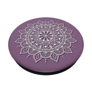 White Henna Mandala Floral Lace On Purple Phone Popper PopSockets Swappable PopGrip