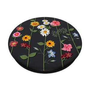 Black Wildflowers Floral Flower Pattern Phone Popper PopSockets Standard PopGrip