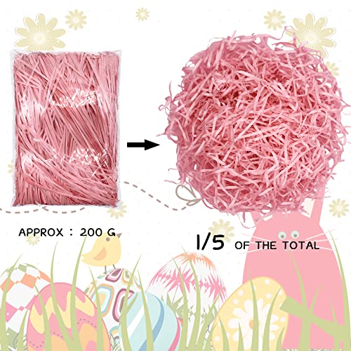 PEVOGON Pink Easter Grass Raffia Filler Paper Shreds for Easter Basket Gift Packaging Filling Egg Stuffer Party Supplies Decoration, 200G