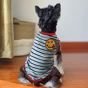 Yunison Dog Shirts with DIY Embroidery Velcro - 2pc Stripe Shirt&4 pc DIY Embroidery Velcro for Puppy or Kitty Clothes, for Daily Wearing or Pet Gift