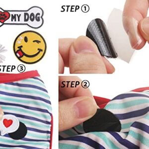 Yunison Dog Shirts with DIY Embroidery Velcro - 2pc Stripe Shirt&4 pc DIY Embroidery Velcro for Puppy or Kitty Clothes, for Daily Wearing or Pet Gift