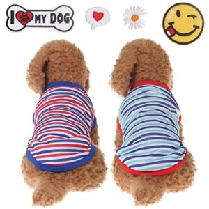 Yunison Dog Shirts with DIY Embroidery Velcro - 2pc Stripe Shirt&4 pc DIY Embroidery Velcro for Puppy or Kitty Clothes, for Daily Wearing or Pet Gift