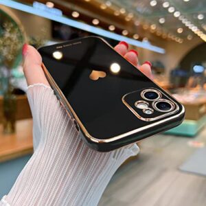 Teageo Compatible with iPhone 12 Case for Women Girl Cute Love-Heart Luxury Bling Plating Soft Back Cover Raised Full Camera Protection Bumper Silicone Shockproof Phone Case for iPhone 12, Black