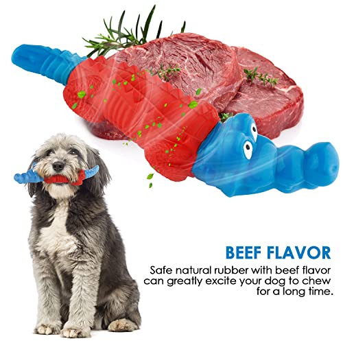 petizer Dog Toys for Aggressive Chewers, Non Squeak Dog Chew Toys, Indestructible Dog Toys, Dog Teething Toys Made with Nylon and Rubber for Small/Medium/Large Dogs, Red and Blue Alligator