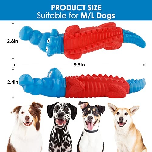 petizer Dog Toys for Aggressive Chewers, Non Squeak Dog Chew Toys, Indestructible Dog Toys, Dog Teething Toys Made with Nylon and Rubber for Small/Medium/Large Dogs, Red and Blue Alligator