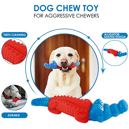 petizer Dog Toys for Aggressive Chewers, Non Squeak Dog Chew Toys, Indestructible Dog Toys, Dog Teething Toys Made with Nylon and Rubber for Small/Medium/Large Dogs, Red and Blue Alligator