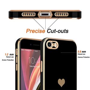 Teageo for iPhone SE 2022, SE 2020, iPhone 7 Case, iPhone 8 Case Phone Case for Women Girl Cute Love-Heart Luxury Bling Plating Soft Back Cover Camera Protection Bumper Silicone Shockproof Case, Black