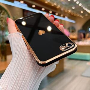 Teageo for iPhone SE 2022, SE 2020, iPhone 7 Case, iPhone 8 Case Phone Case for Women Girl Cute Love-Heart Luxury Bling Plating Soft Back Cover Camera Protection Bumper Silicone Shockproof Case, Black