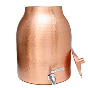 Pure Copper Water Dispenser with Lid by Copper Mules | XL Capacity Holds 3.5gal or 16liters | RAW Copper Interior for Ayruvedic Health | Includes No-leak Stainless Steel Spigot