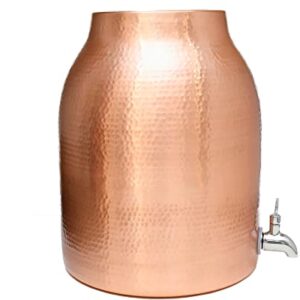 Pure Copper Water Dispenser with Lid by Copper Mules | XL Capacity Holds 3.5gal or 16liters | RAW Copper Interior for Ayruvedic Health | Includes No-leak Stainless Steel Spigot