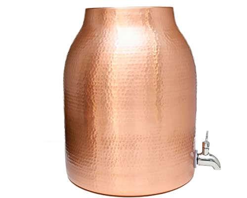 Pure Copper Water Dispenser with Lid by Copper Mules | XL Capacity Holds 3.5gal or 16liters | RAW Copper Interior for Ayruvedic Health | Includes No-leak Stainless Steel Spigot