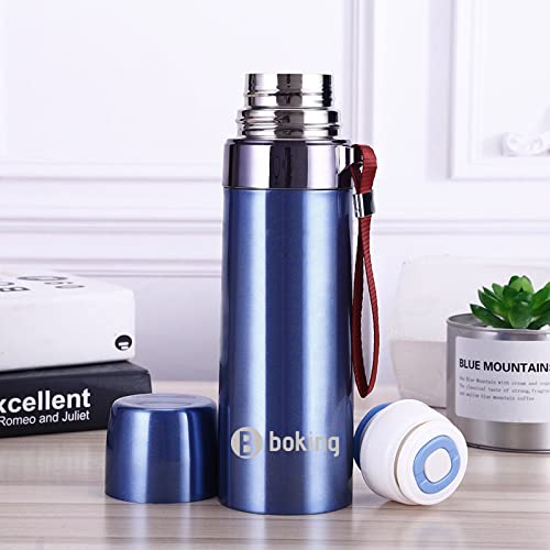 boking Hot water bottle cup thermos bottle coffee bottle stainless steel cup heating or warming ,500ml (blue)