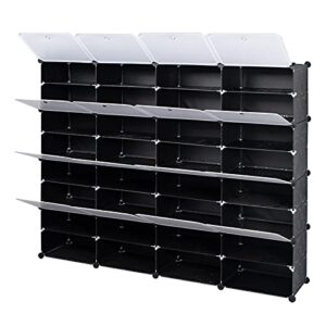 ERRTT 8-Tier Portable 64 Pair Shoe Rack Organizer 32 Grids Tower Shelf Storage Cabinet ERRTT, Black