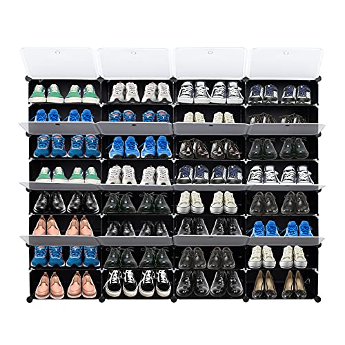 ERRTT 8-Tier Portable 64 Pair Shoe Rack Organizer 32 Grids Tower Shelf Storage Cabinet ERRTT, Black