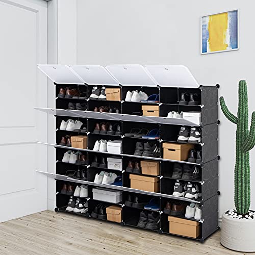 ERRTT 8-Tier Portable 64 Pair Shoe Rack Organizer 32 Grids Tower Shelf Storage Cabinet ERRTT, Black