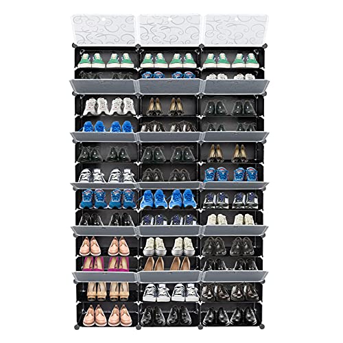 GBNIJ 12-Tier Portable 72 Pair Shoe Rack Organizer 36 Grids Tower Shelf Storage Cabinet ，for , living room, dressing room, Black