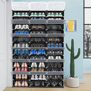 GBNIJ 12-Tier Portable 72 Pair Shoe Rack Organizer 36 Grids Tower Shelf Storage Cabinet ，for , living room, dressing room, Black