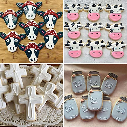 Crethinkaty Cow Cookie Cutter Set - 5 Pieces Stainless Steel Cookie Cutters Milk Bottle,Cow,Longhorn,Cow Head and Holy Cross for Biscuit, Fondant