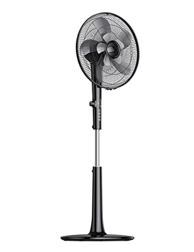 Delvit Standing fan,16-inch Quiet Oscillating Cooling Fan with Remote,18 Hour Timer,3 Wind Modes,12 Speed Levels Smart Pedestal Fan for House Room Office Bedroom Use