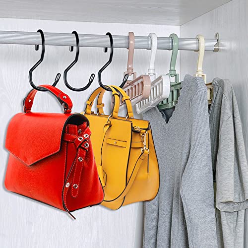 12 Pack Purse Hangers for Closet,Unique Twisted Purse Hooks,Black Closet Rod S Hooks for Hanging Bags,Jeans,Purses,Bag Hooks with Rubber Stopper