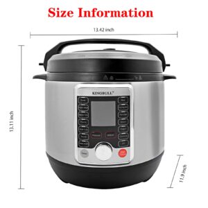 KINGBULL 12-in-1 Electric Pressure Cooker, Slow Cooker, Rice Cooker, Steamer, Sauté, Yogurt Maker & Warmer, One-Touch Programs,Support DIY,Stainless Steel/Black. (6 Quart)