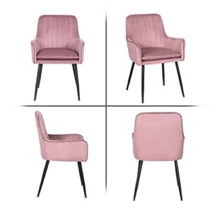 Decent Home Velvet Dining Chair Set of 2 Mid-Back Accent Arm Chairs with Black Metal Legs Modern Leisure Upholstered Seat Living Room Chair Home Desk Chair (Pink-2PCS)