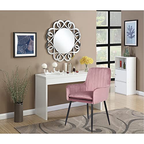 Decent Home Velvet Dining Chair Set of 2 Mid-Back Accent Arm Chairs with Black Metal Legs Modern Leisure Upholstered Seat Living Room Chair Home Desk Chair (Pink-2PCS)