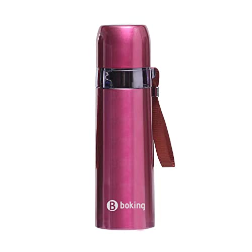 boking Hot water bottle cup thermos bottle coffee bottle stainless steel cup heating or warming ,500ml (rose Red)