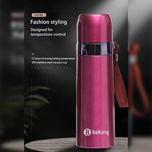 boking Hot water bottle cup thermos bottle coffee bottle stainless steel cup heating or warming ,500ml (rose Red)