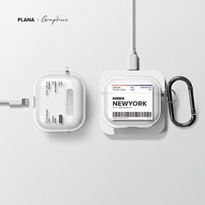 PLANA Airpods 3 Case Clear TPU Airplane Ticket Series for Airpods 3rd Generation, with Carabiner, Durable Full Body Protection (Seoul)