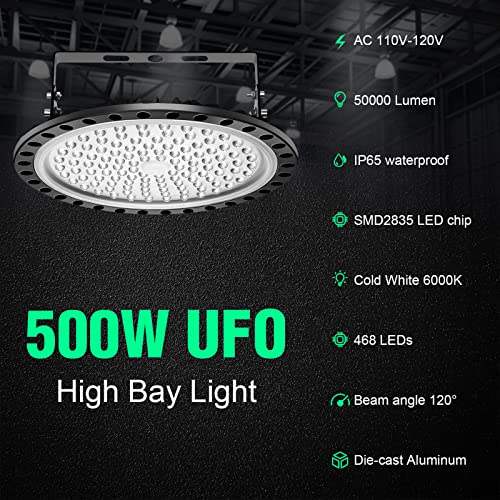 20-Pack 500W UFO LED High Bay Light Industrial Lighting IP65 WaterProof Commercial Bay Light 50000LM 5000K Warehouse Lights for WorkshoP Garage Factory Wet Location,ShiP from the US about 3-7 days