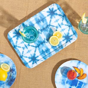 C.R. Gibson Americana Tie Dye Reusable Serving Tray Melamine Platter, 10" W x 14" L, Blue