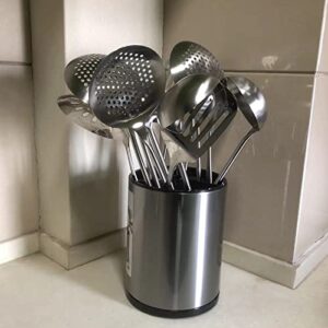 Wotermly Extra Large Kitchen Utensil Crocks, Stainless Steel Round Utensil Holder with Removable Divider for Easy Clean, Rotating Utensil Caddy Organizer with Weighted Base for No Tipping Over Crock with Detachable Top and Base Accessories