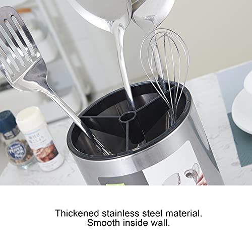 Wotermly Extra Large Kitchen Utensil Crocks, Stainless Steel Round Utensil Holder with Removable Divider for Easy Clean, Rotating Utensil Caddy Organizer with Weighted Base for No Tipping Over Crock with Detachable Top and Base Accessories