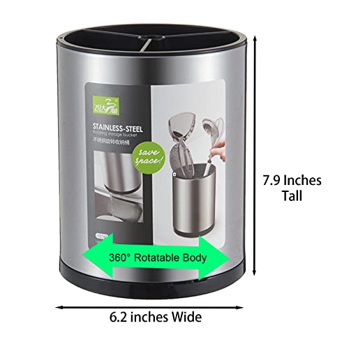 Wotermly Extra Large Kitchen Utensil Crocks, Stainless Steel Round Utensil Holder with Removable Divider for Easy Clean, Rotating Utensil Caddy Organizer with Weighted Base for No Tipping Over Crock with Detachable Top and Base Accessories