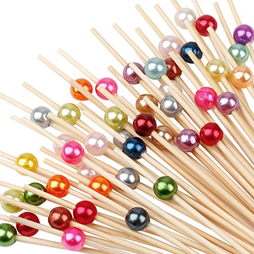 Cocktail Picks - 100 Counts Fancy Toothpicks for Appetizers, Long Decorative Bamboo Skewers for Food Drinks, Holiday Wooden Sticks for Party