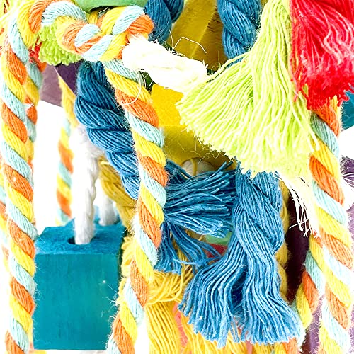 GILYGI 20.5 inch Parrot Chewing Toys - Parrot Cage Toys Wooden Block Tearing and Cotton Rope Toys for Small Medium and Large Parrot Conures Cockatiels African Grey Amazon and Macaw Parrots