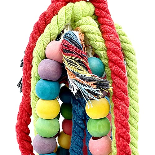 GILYGI 20.5 inch Parrot Chewing Toys - Parrot Cage Toys Wooden Block Tearing and Cotton Rope Toys for Small Medium and Large Parrot Conures Cockatiels African Grey Amazon and Macaw Parrots